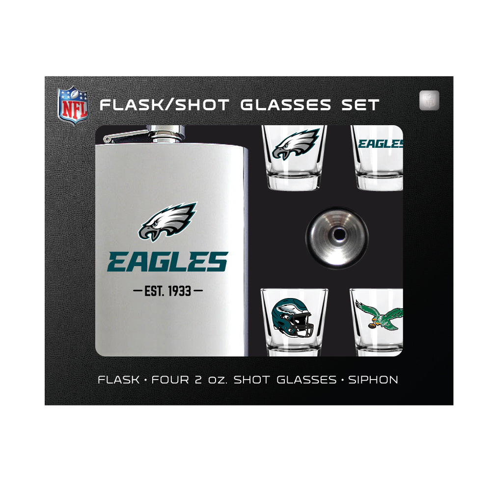 Philadelphia Eagles Flask Gift Set - 1 Flask and 4 Shot Glasses ...
